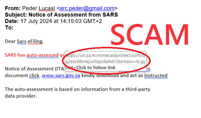 Stay alert! Latest auto-assessment scam | South African Revenue Service