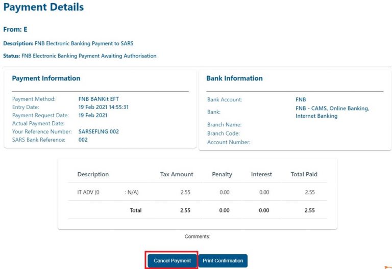 eFiling Payments (Credit Push) | South African Revenue Service