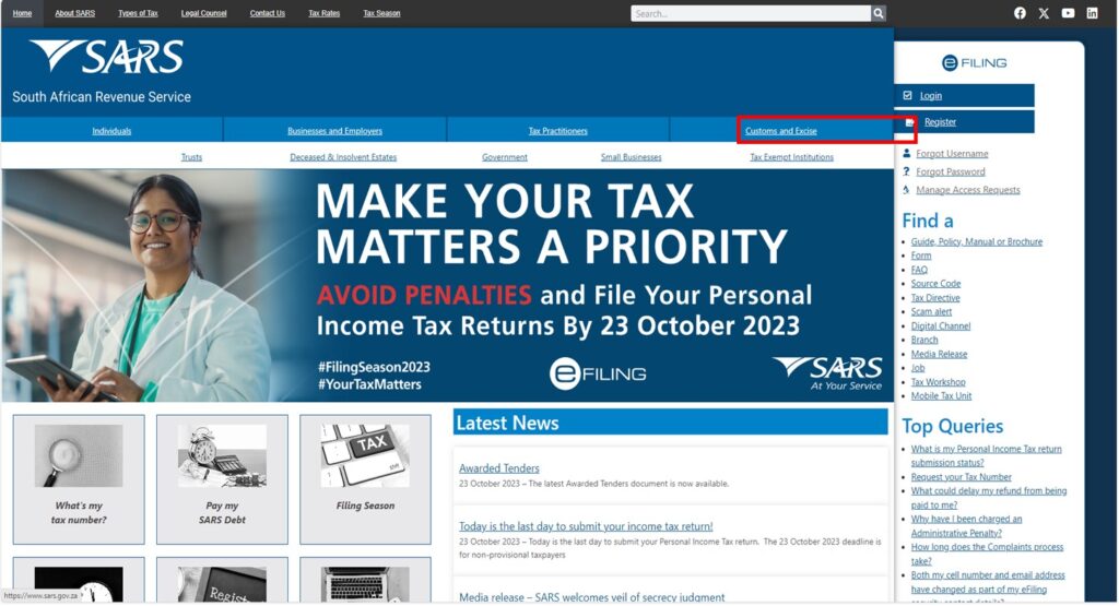 Guide to SATMS Through SARS Website | South African Revenue Service