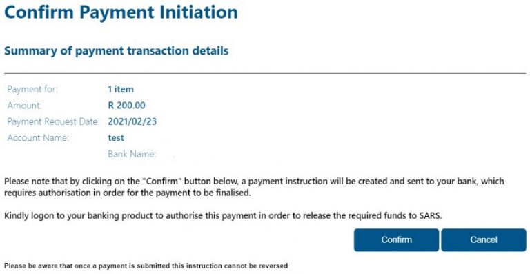 eFiling Payments (Credit Push) | South African Revenue Service