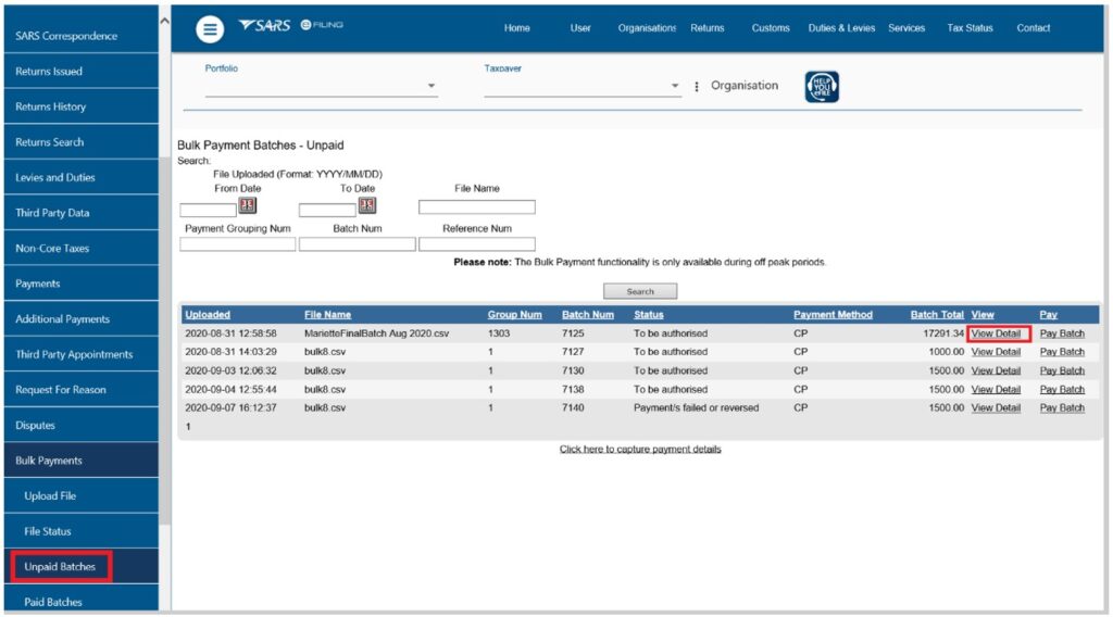 Guide to Bulk and Additional Payments on eFiling | South African ...
